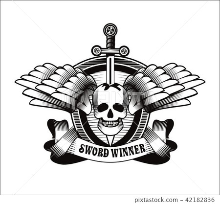 Vintage skull with sword and wings emblem - Stock Illustration ...
