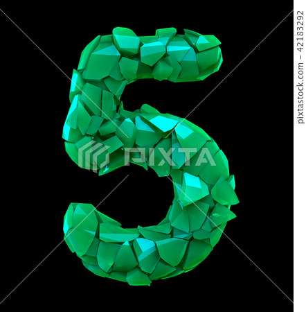 Number five 5 made of broken plastic green... - Stock Illustration ...