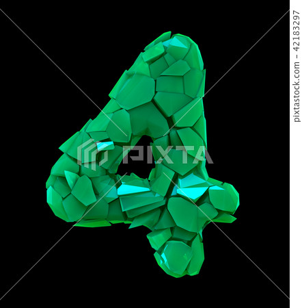 Number four 4 made of broken plastic green... - Stock Illustration ...