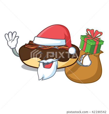 Santa with gift maple bacon bar mascot cartoon - Stock Illustration ...