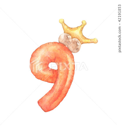 number nine with crown isolated on white - Stock Illustration [42191853 ...