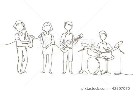 School music band - one line design style... - Stock Illustration ...