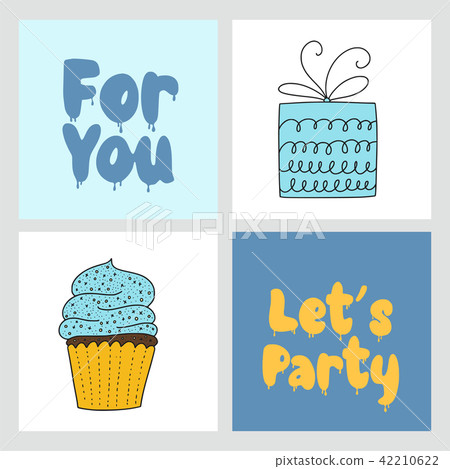 Set of handwritten cards with cute vector... - Stock Illustration ...