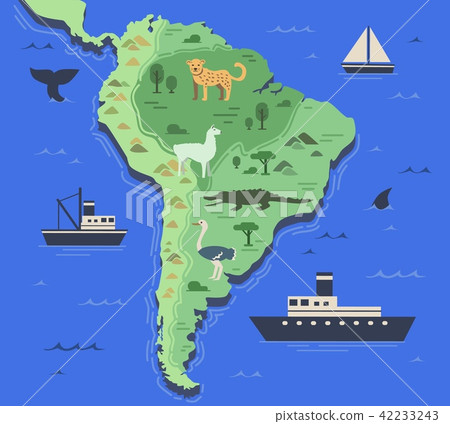 Stylized map of South America with indigenous... - Stock Illustration ...