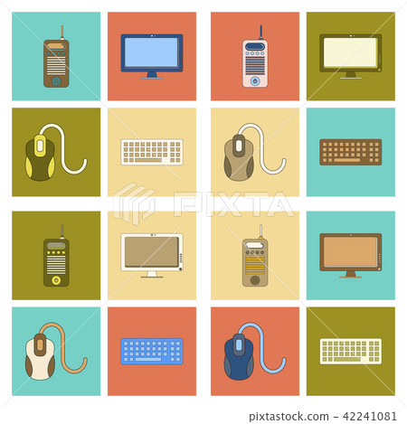 flat icon computer keyboard mouse monitor cell -插圖素材 [42241081] - PIXTA圖庫