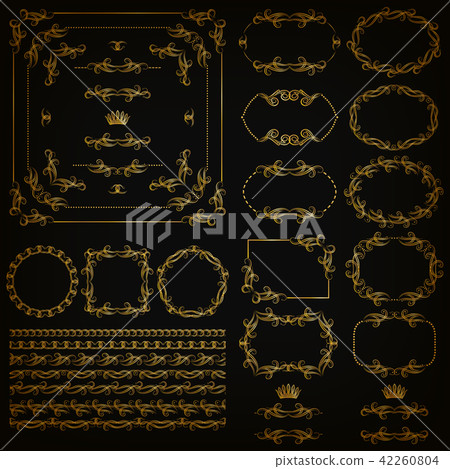 Set of gold decorative hand-drawn floral elements - Stock Illustration ...