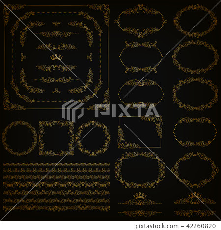 Set of gold decorative hand-drawn floral elements - Stock Illustration ...