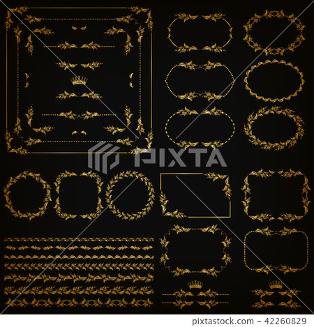 Set of gold decorative hand-drawn floral elements - Stock Illustration ...
