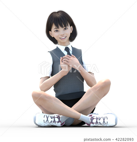 Female student in a uniform sitting in a... - Stock Illustration ...