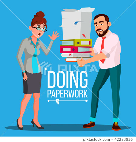 Business Woman Doing Paperwork Vector. Office... - Stock Illustration ...