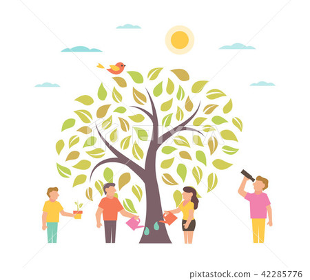 Grow Illustration with tree People growing plant - Stock Illustration ...