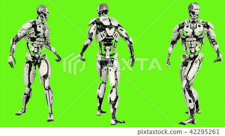 Robot android look back. Realistic motion on... - Stock Illustration ...
