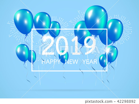 Happy new year 2019 with creative blue balloon - Stock Illustration ...