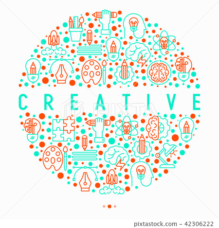 Creative concept in circle with thin line icons - Stock Illustration ...