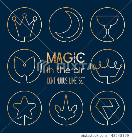 Set of golden magic fantasy line art icons - Stock Illustration ...