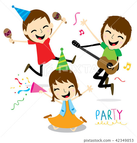 Boy and Girl Enjoy Party Cute Cartoon Vector - Stock Illustration ...