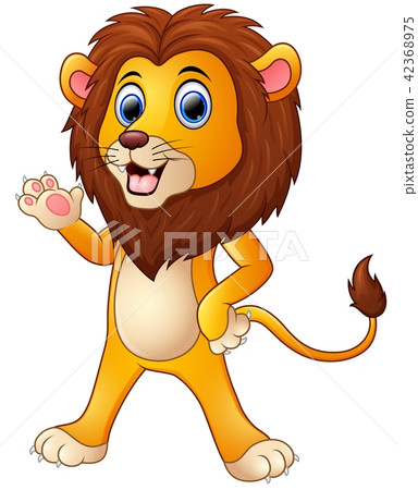 illustration of Cute lion cartoon waving hand - Stock Illustration ...