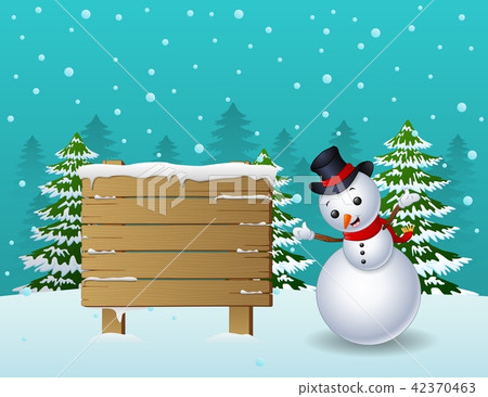 Cartoon christmas snowman with wooden sign - Stock Illustration ...