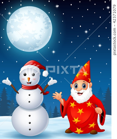 Christmas snowman with red old wizard - Stock Illustration [42371079 ...