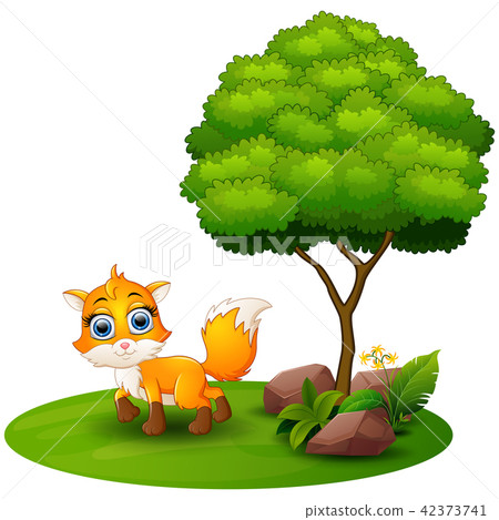 Vector illustration of Cartoon fox under a tree-插圖素材 [42373741] - PIXTA圖庫