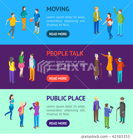 People Characters Banner Horizontal Set... - Stock Illustration ...