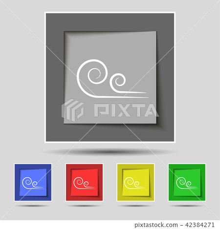 wind icon sign on original five colored buttons. V - Stock Illustration ...