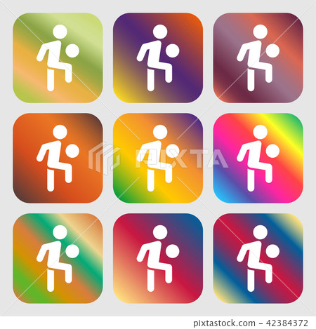 Soccer player icon sign. Nine buttons with bright - Stock Illustration ...