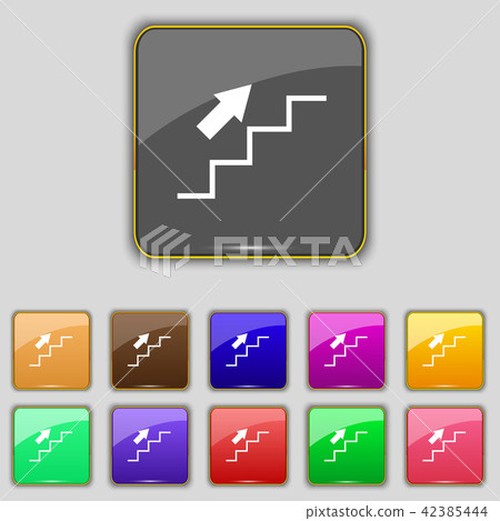 Stairs going up icon sign. Set with eleven colored - Stock Illustration ...