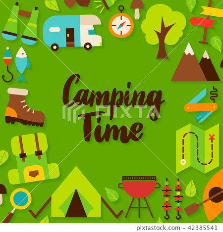 Camping Time Lettering Postcard - Stock Illustration [42385541] - PIXTA