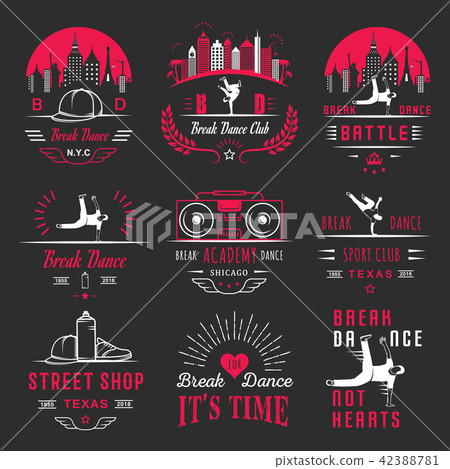 Vector Set of Badges, Logos and Sign Break Dance - Stock Illustration ...