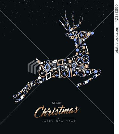 Christmas and New Year deer shape copper icon set - Stock Illustration ...