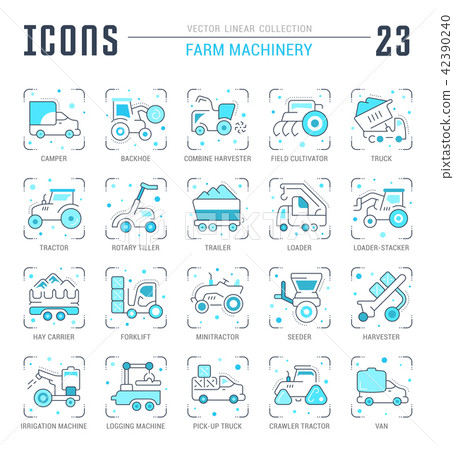 Set Blue Line Icons of Farm Machinery. - Stock Illustration [42390240 ...