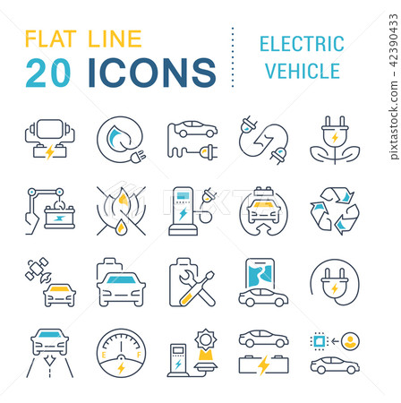 Set Vector Line Icons of Electric Vehicle. - Stock Illustration ...
