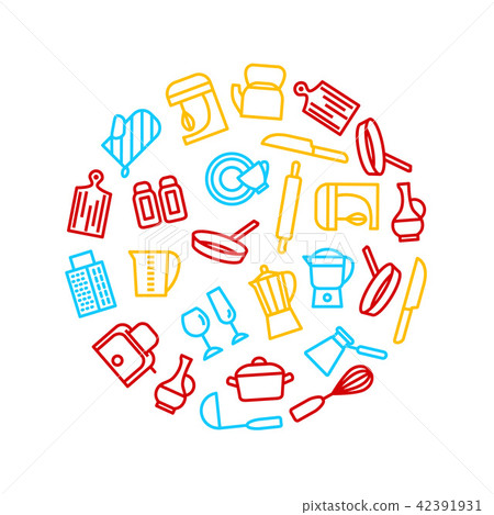 Kitchen Tools Thin Line Round Design Template.... - Stock Illustration ...