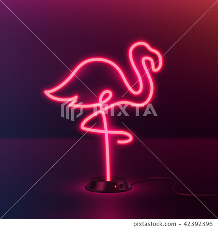 Glowing Neon effect sign with Pink Flamingo.... - Stock Illustration ...