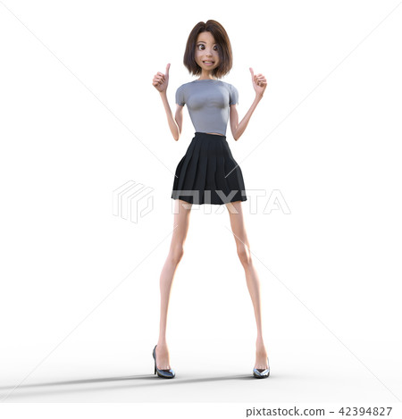 Deformed character Young lady perming3DCG... - Stock Illustration ...