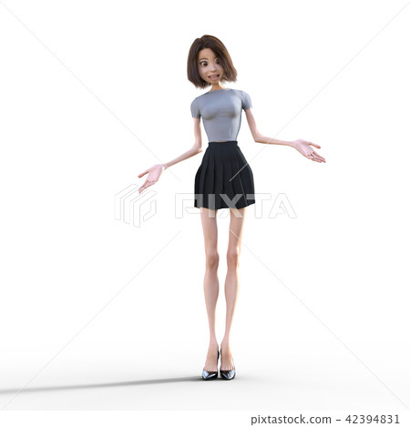 Deformed character Young lady perming3DCG... - Stock Illustration ...
