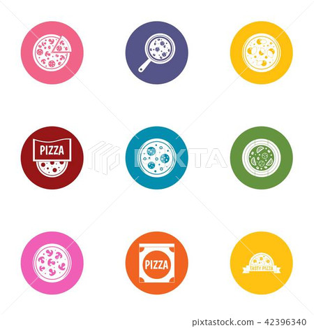 Pizza parlor icons set, flat style - Stock Illustration [42396340] - PIXTA