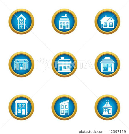 Storey building icons set, flat style - Stock Illustration [42397139 ...