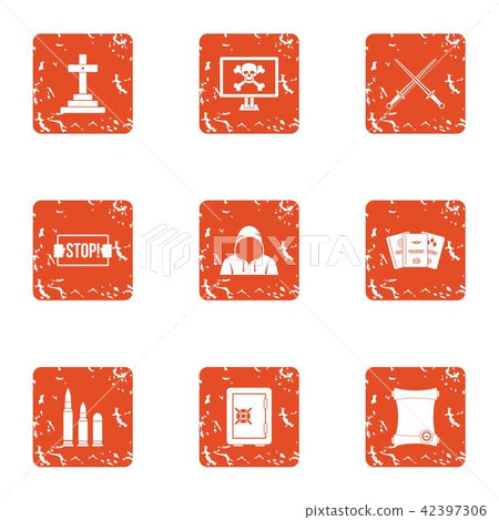 Destruction icons set, grunge style - Stock Illustration [42397306] - PIXTA