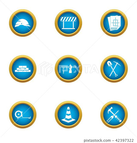 Construction safety icons set, flat style - Stock Illustration ...