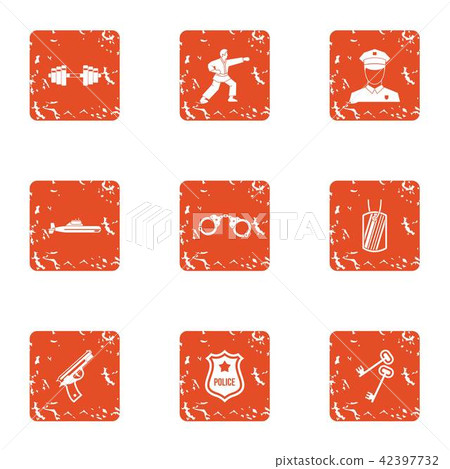 Police training icons set, grunge style - Stock Illustration [42397732 ...