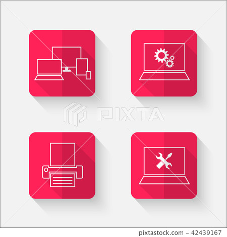 red flat buttons with computer theme - Stock Illustration [42439167 ...