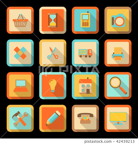 flat style colorful icons on black background - Stock Illustration ...