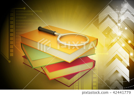 Magnifying glass trying to find the right book - Stock Illustration ...