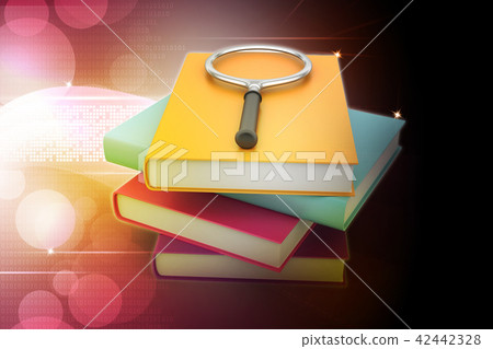 Magnifying glass trying to find the right book - Stock Illustration ...