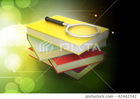 Magnifying glass trying to find the right book - Stock Illustration ...