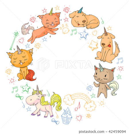 Vector unicorns. Caticorn. Cat, dog, pony with... - Stock Illustration ...