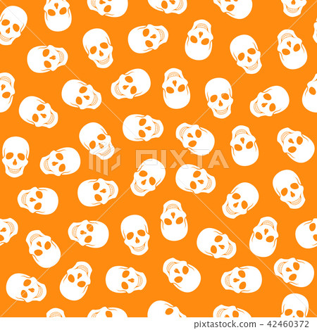 Seamless pattern white skulls on a orange backgrou - Stock Illustration ...