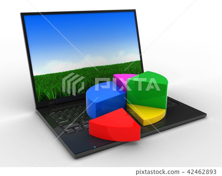 3d illustration of computer with pie chart diagram - Stock Illustration ...